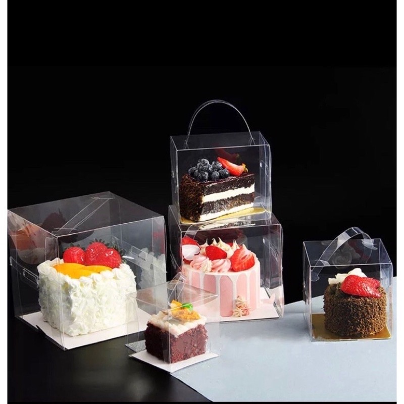 Jual (Min 5Pcs) Transparent Box with Small Handle - Kotak Kue Hampers ...
