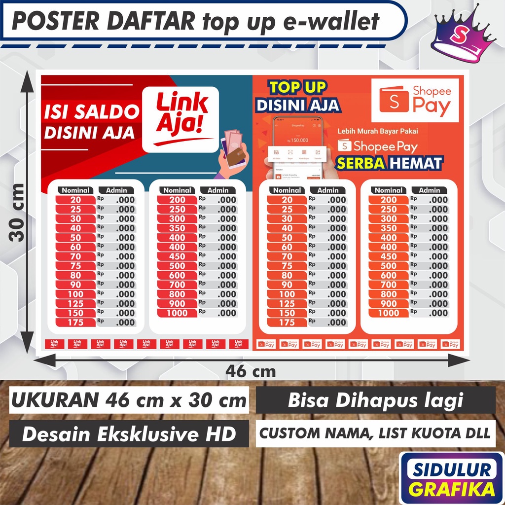 Jual Cetak poster A3 informasi Poster top up e-wallet linkaja&shopepay ...