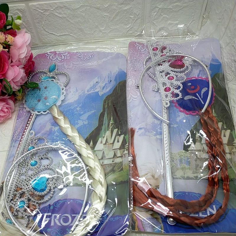 Jual Rambut Frozen elsa anna 3in1 & 4in1 (bando mahkota +rambut+tongkat ...
