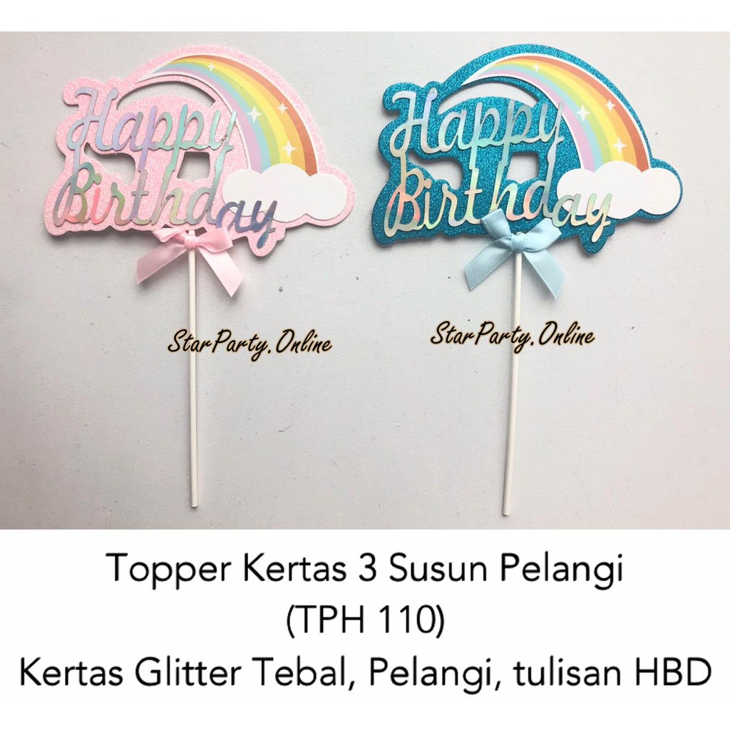 Jual Topper HBD Kertas 3 Susun Pelangi /Hiasan Kue/Cake Topper | Shopee ...