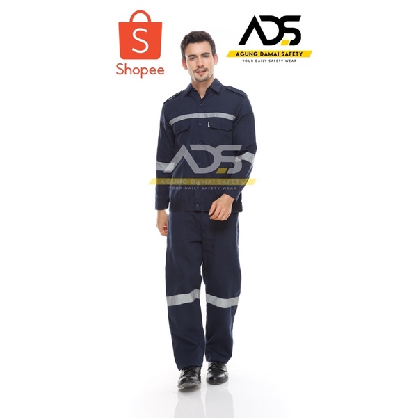 Jual Wearpack Safety Model Setelan Lengan Panjang Biru Dongker | Shopee ...