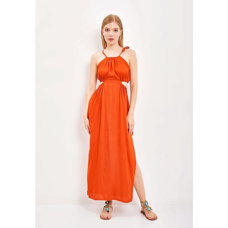 Jual Navva Beachwear Mahina Cutout Halter Maxi Dress Amber | Shopee ...