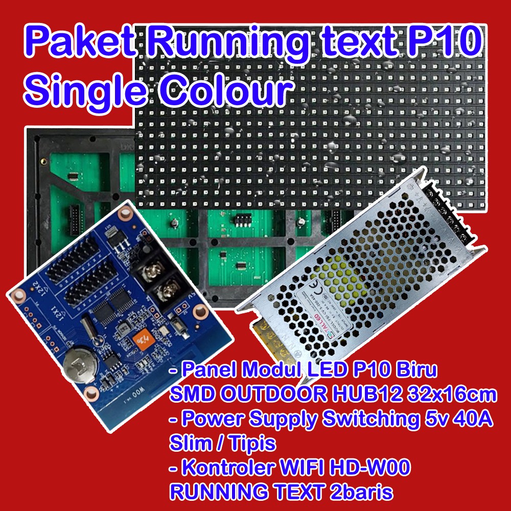 Jual Paket Running Text P10 36x16 Warna Biru Kontrol koneksi Android ...