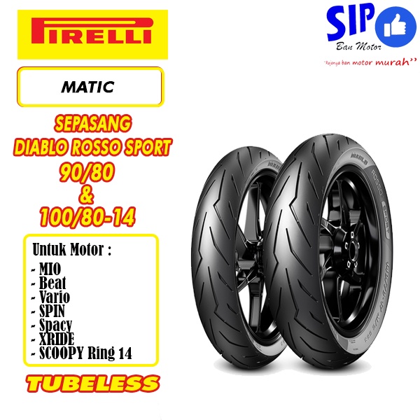 Jual Paket ban motor Pirelli Diablo Rosso Sport 90 80 & 100 80 14 ...