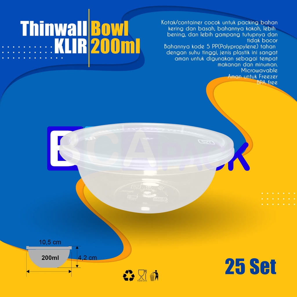 Jual Thinwall KLIR Mangkok Bowl 200 ml - ANTI PECAH Kotak makan - 25 set | Shopee Indonesia