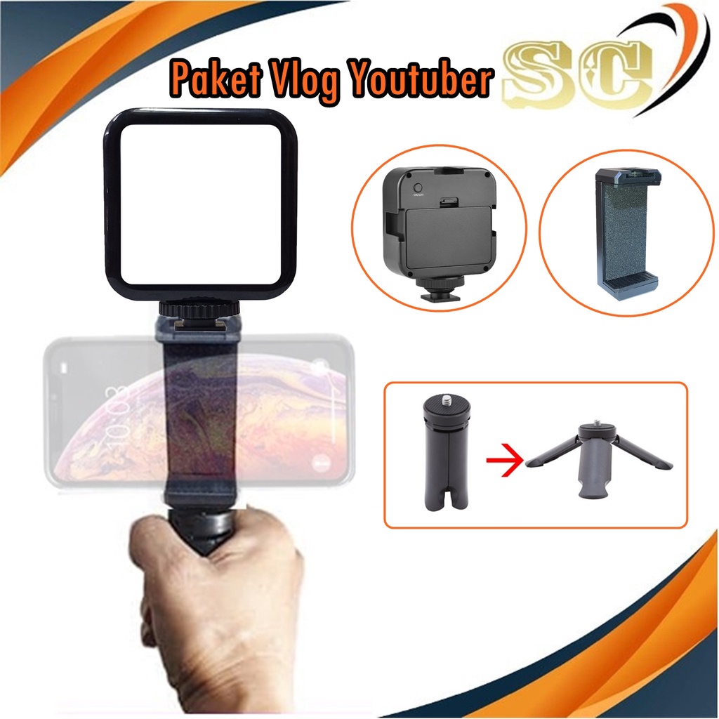 Jual PAKET VLOG YOUTUBER LED 01 Phone Holder Cold Shoe Mini Tripod For ...