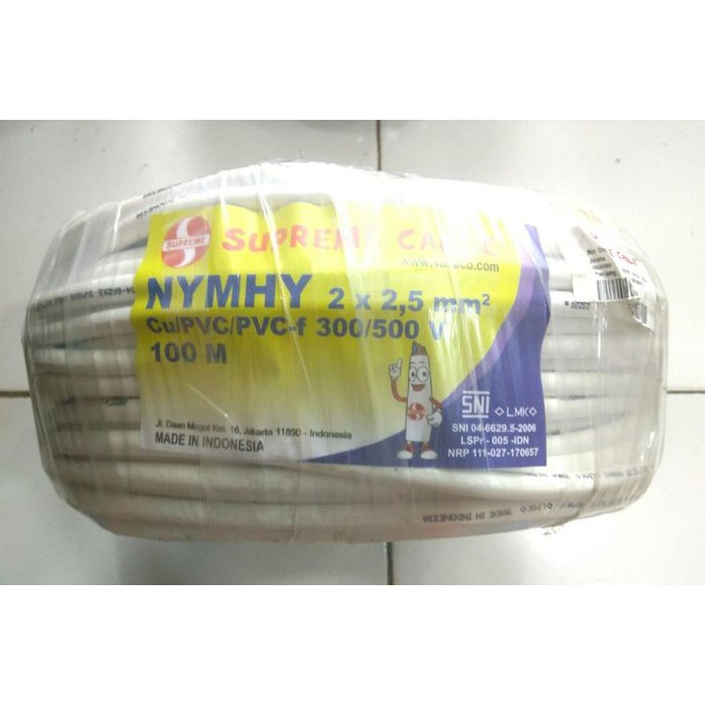 Jual Kabel Listrik NYMHY 2 x 2.5 Serabut putih Supreme per Rol 100 mtr ...