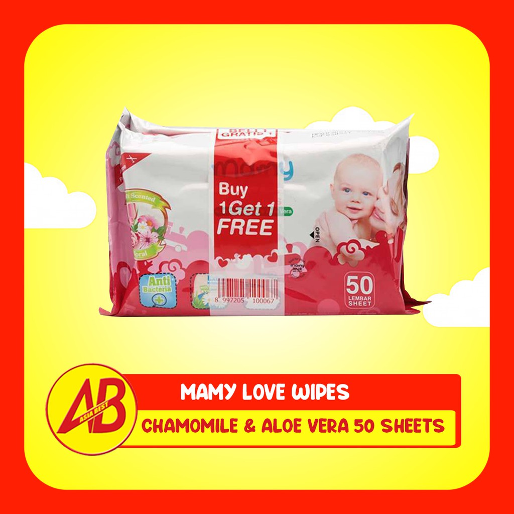 Jual Mamy Love Wipes Chamomile Aloe Vera Almond Oil Vitamin E 50 Sheets ...