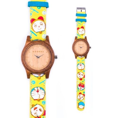 Jual Woodka Loca Jati & Yellow Doraemon Dorami Pattern Strap | jam ...