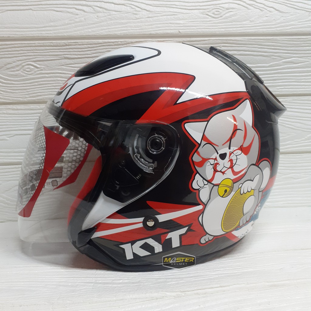 Jual HELM KYT DJ MARU DJMARU KABUKI CAT WHITE HALF FACE ORIGINAL ...