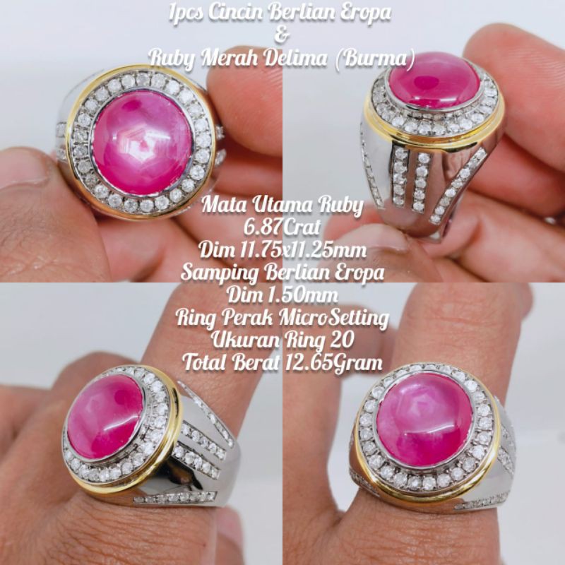 Jual batu cincin merah delima ruby burma asli tabur berlian natural ...