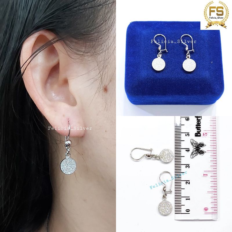 Jual ANTING PERAK ASLI SILVER WANITA 925 LAPIS EMAS PUTIH MODEL KAIT GANTUNGAN BULAT PERMATA ...