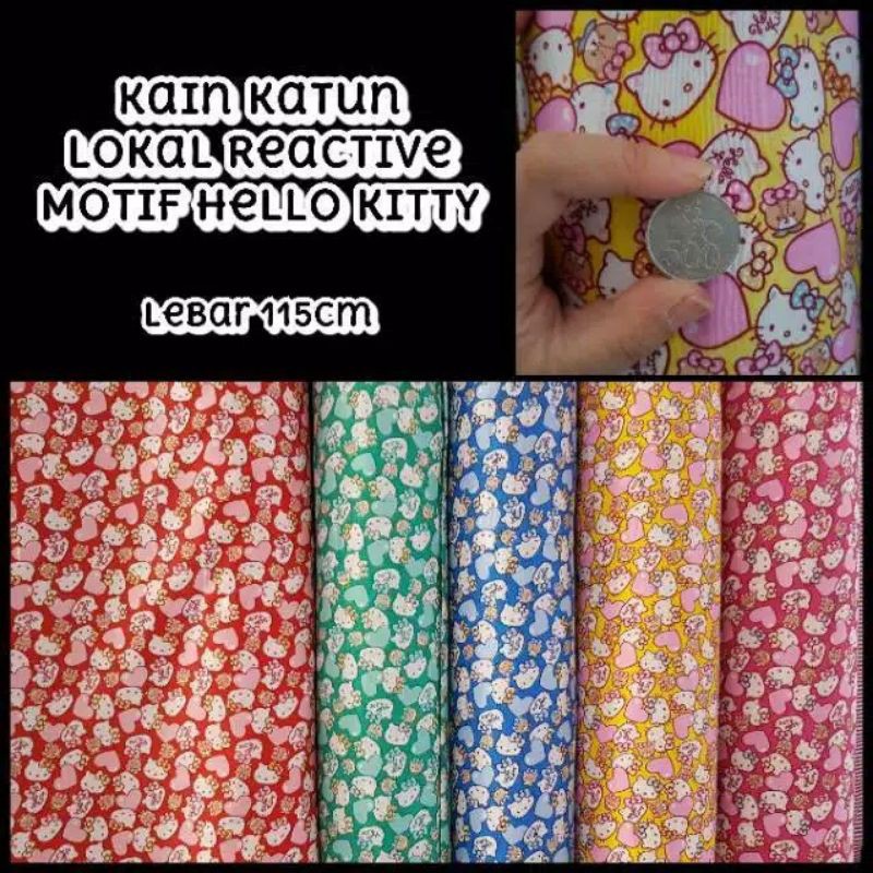 Jual bahan kain katun halus lokal reaktif reactive motif hello kitty ...