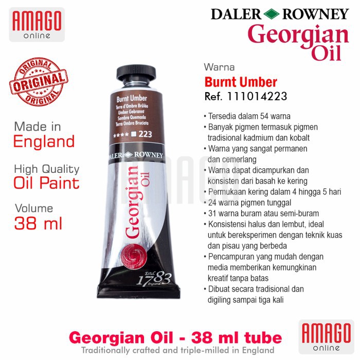 Jual Cat Minyak Lukis DALER-ROWNEY Georgian Oil 38 ml - Burnt Umber - 111014223 | Shopee Indonesia