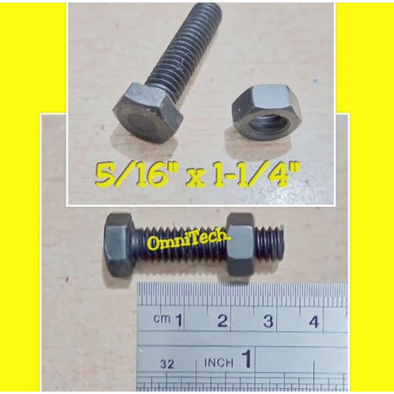 Jual Baut Mur Hex Hexagon Besi Hitam 5/16" x 1-1/4" Kunci 12 Drat Kasar ...