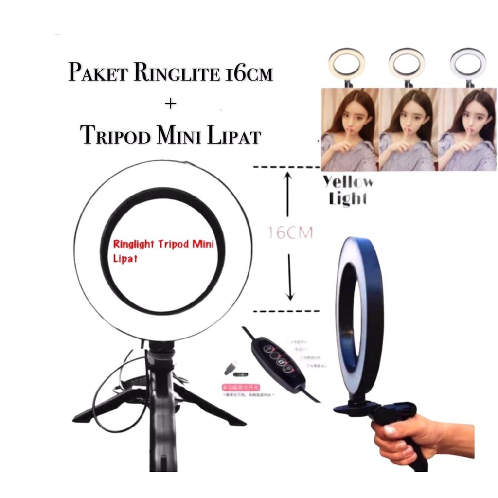 Jual Paket Lampu ringlite 16cm+Tripod Mini Lipat | Shopee Indonesia
