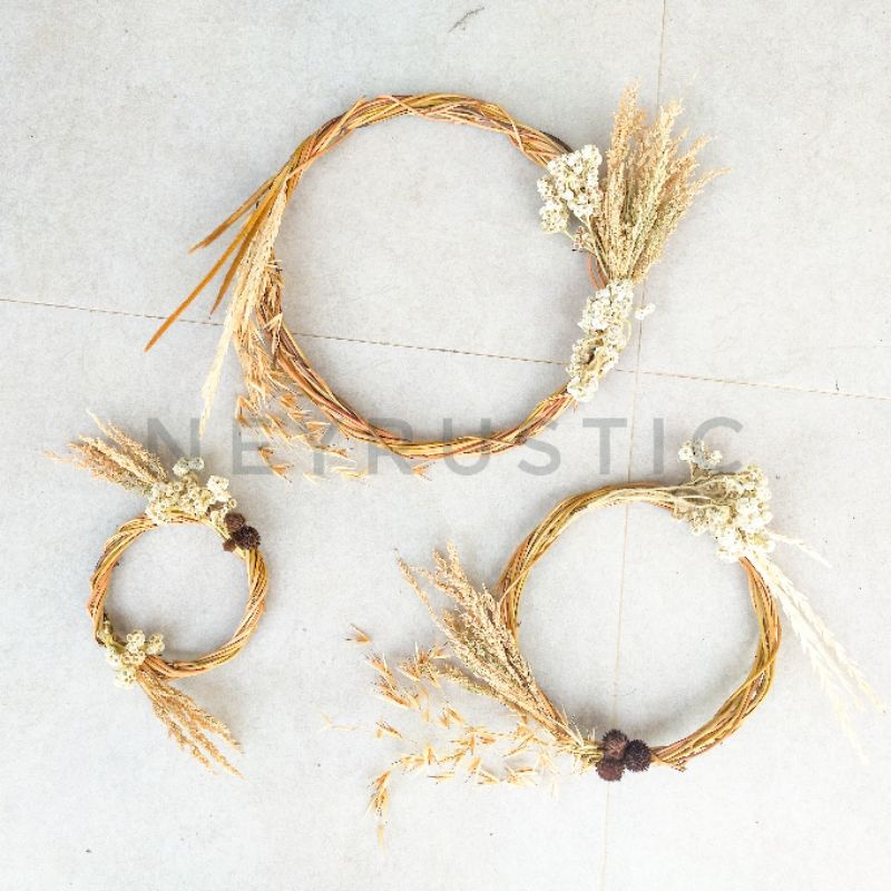 Jual ring bulat rangakaian bunga kering rustic dekorasi aestetic ...