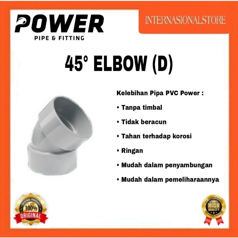 Jual elbow 45° Fitting Pipa PVC Power D UK 1 1/4" | Shopee Indonesia