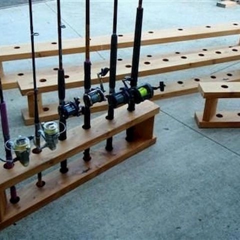 Jual rak penyimpanan joran pancing tegak lurus dari kayu jati Belanda ...