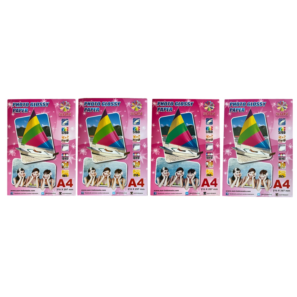 Jual Kertas Foto Glossy Sun A4 Sun Glossy Photo Paper A4 (120 185 210 ...