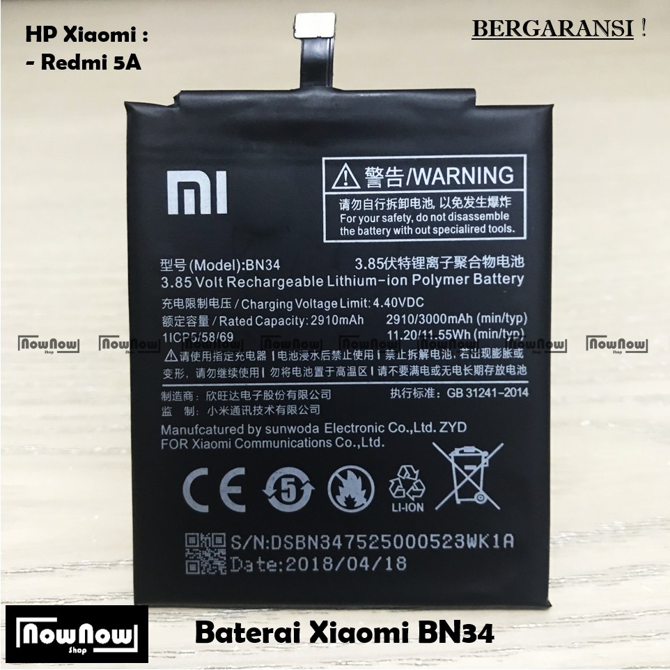 Jual Baterai Xiaomi Redmi 5A BN34 Original Batre Batrai Battery HP ...