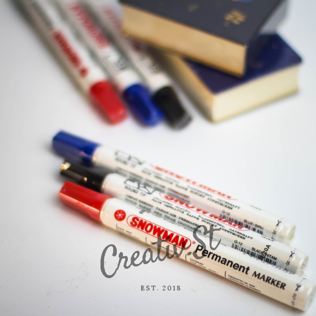 Jual SNOWMAN Spidol Permanen Permanent Marker G-12 Hitam Biru Merah ...