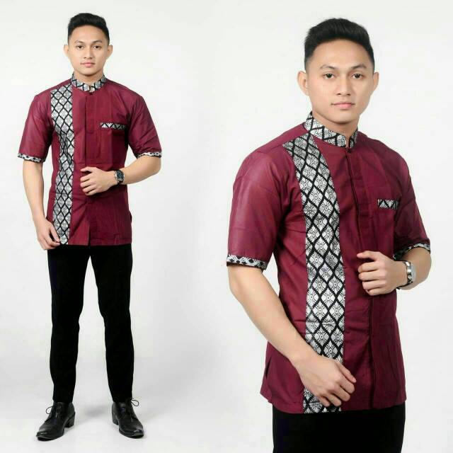 Jual Baju muslim koko Merah maron slendang | Shopee Indonesia