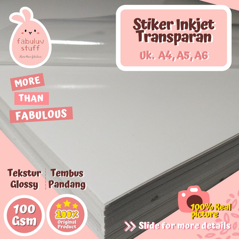 Jual Kertas Sticker Inkjet Transparant 120 gsm A4 A5 A6 | Shopee Indonesia