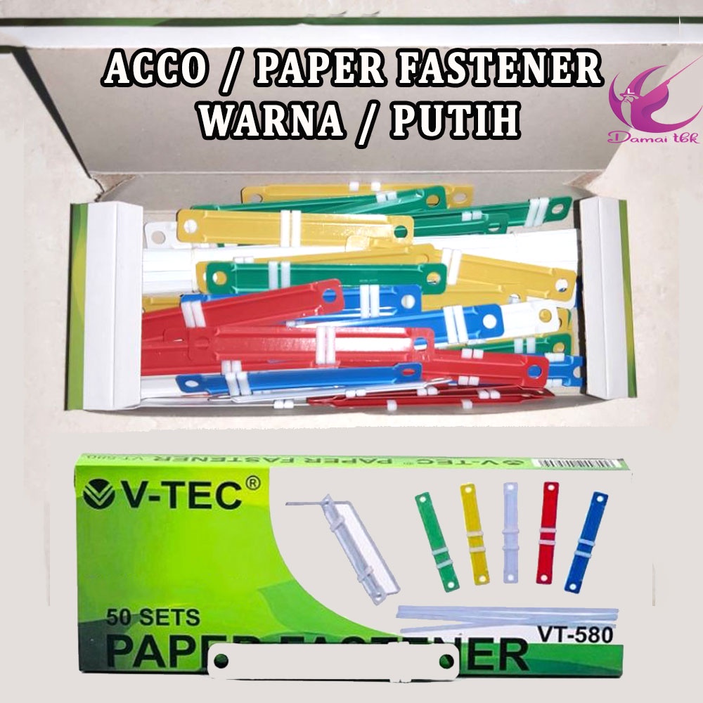 Jual paper fastener file / acco / aco / ako plastik V-Tec putih / berwarna | Shopee Indonesia