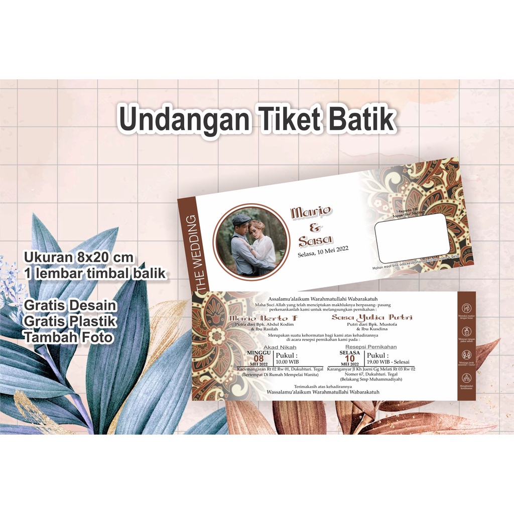 Jual Undangan Pernikahan Tiket Batik | Shopee Indonesia