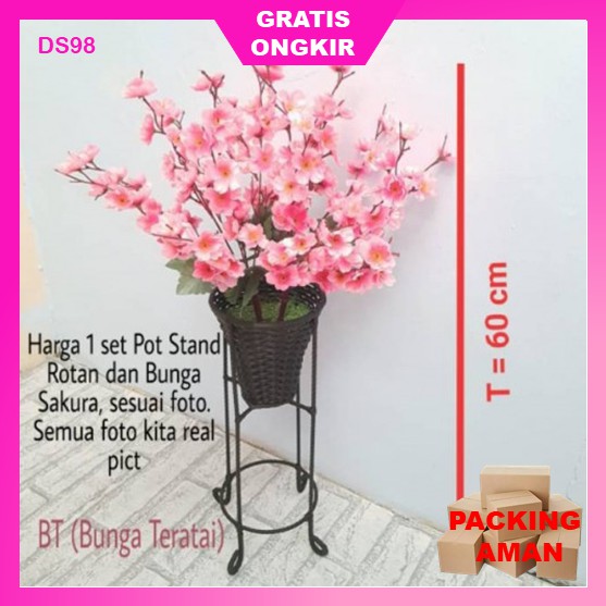 Jual Bunga Artificial Hias Plastik Besar Dengan Pot Rotan Sintetis ...