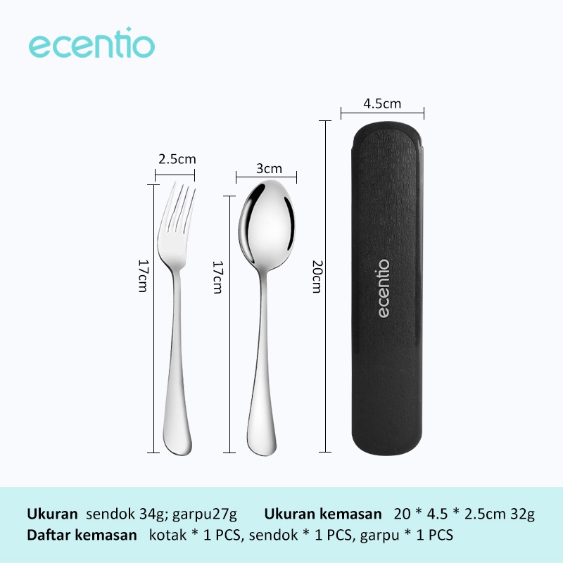 Jual ecentio 2/3Pcs Stainless Steel Alat Makan Set Sendok Garpu set ...