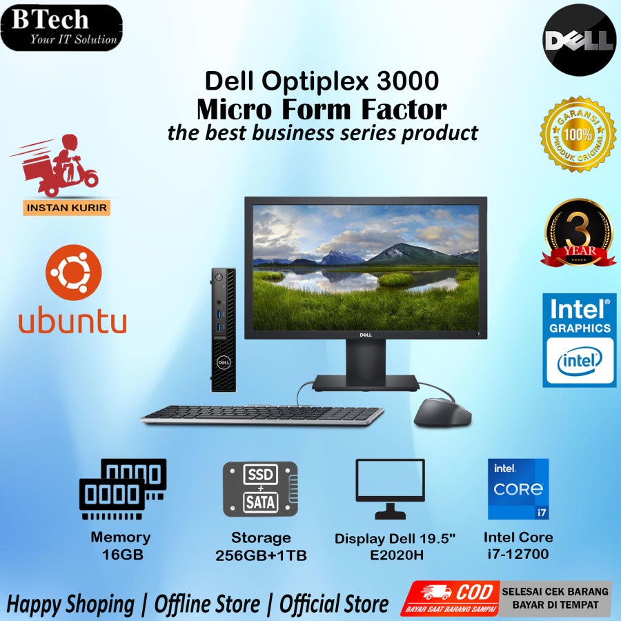 Jual Dell Optiplex 3000 Micro Intel Core i7-12700 16GB 256GB SSD+1TB ...