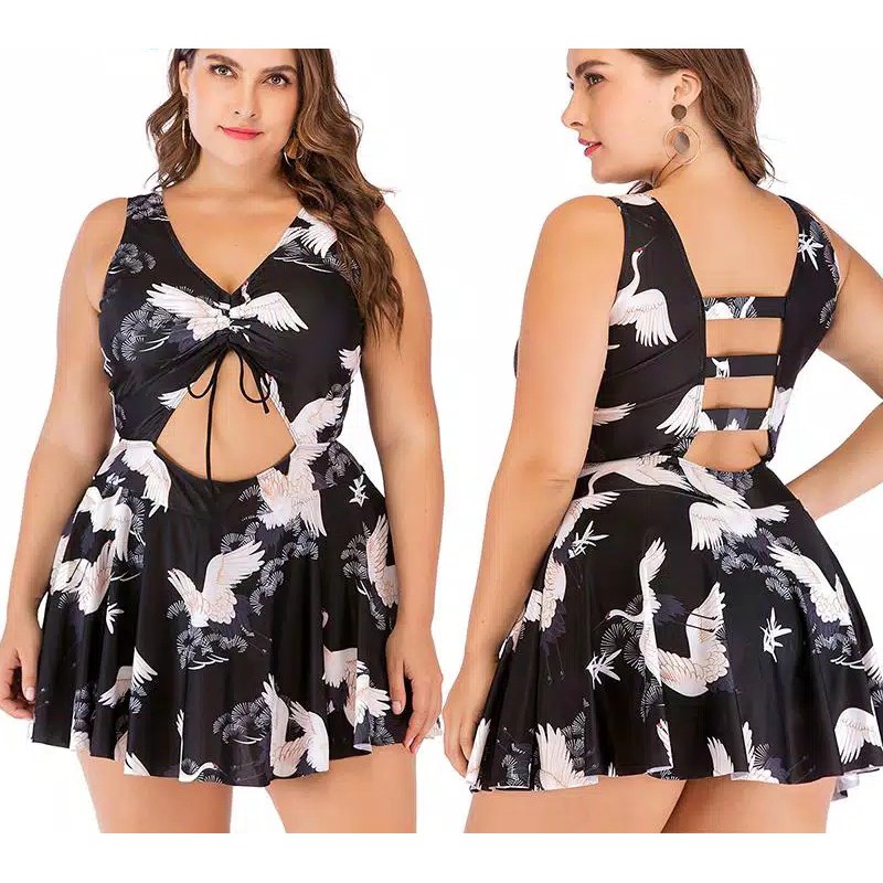 Jual Baju Renang Wanita Jumbo Big Size One Piece Swimsuit Motif Swan