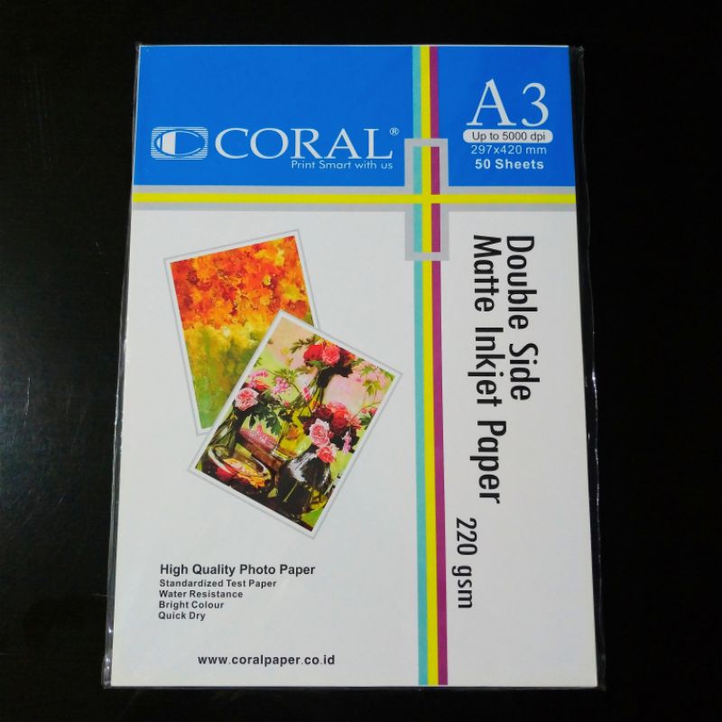 Jual Kertas Inkjet A3 220 gsm Dua Sisi / Coral Double Side Matte Inkjet ...