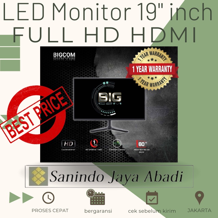 Jual Monitor Komputer BIGCOM LED 19 inch HD Garansi Resmi HDMI | Shopee Indonesia