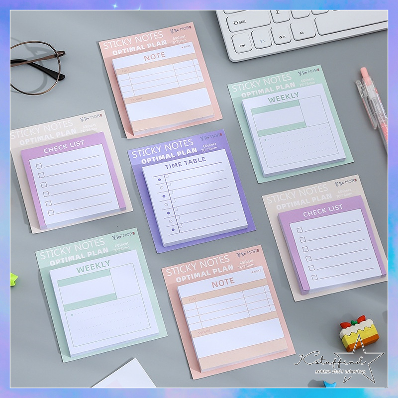 Jual [kstuffind] 60 lembar sticky note / memopad daily planner persegi ...