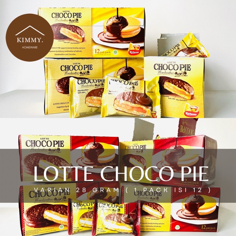 Jual LOTTE CHOCO PIE KEJU COKLAT 1 BOX ISI 12 / BISKUIT MARSHMALLOW ...