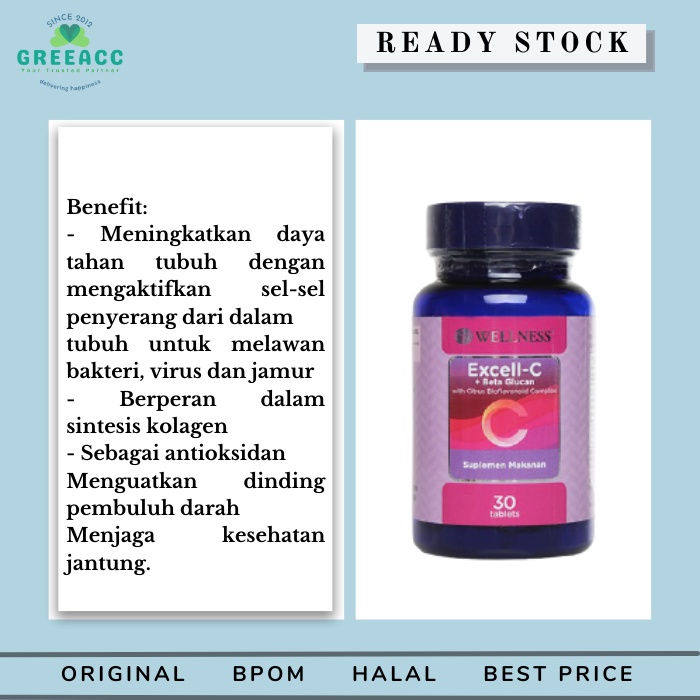 Jual Wellness Excell-C + Betaglucan Vitamin Excel C 30 tablets | Shopee ...