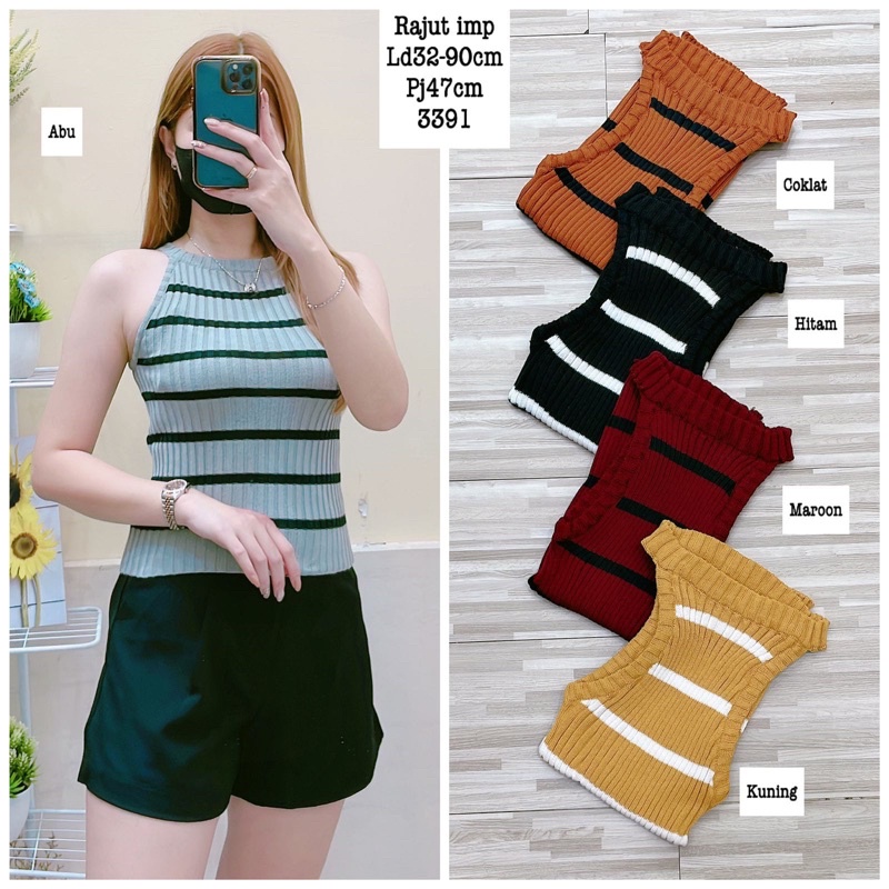 Jual Crop Tee Tanktop Wanita Rajutan Tank top Inner Knit Salur Tebal | Shopee Indonesia