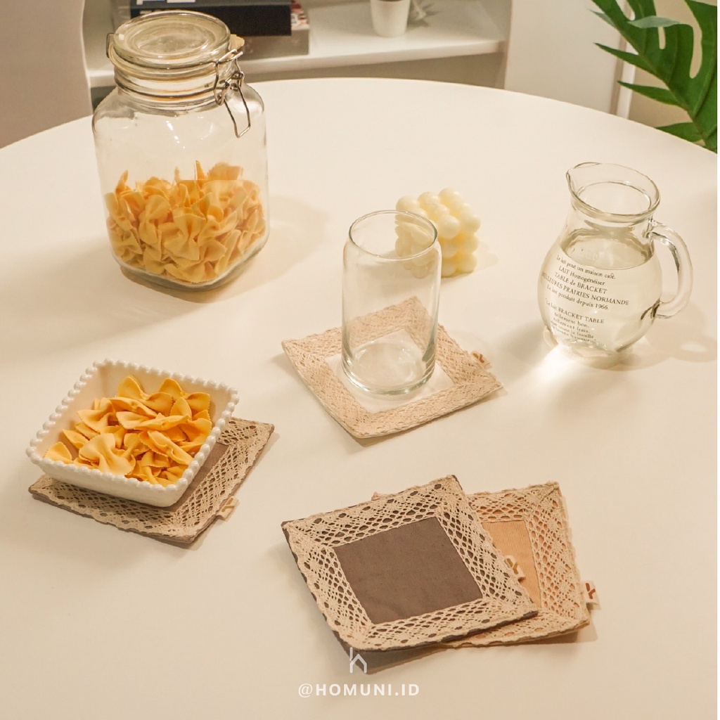 Jual Coaster Kain Linen Renda/Tatakan Gelas Kain/Alas Gelas/Properti ...