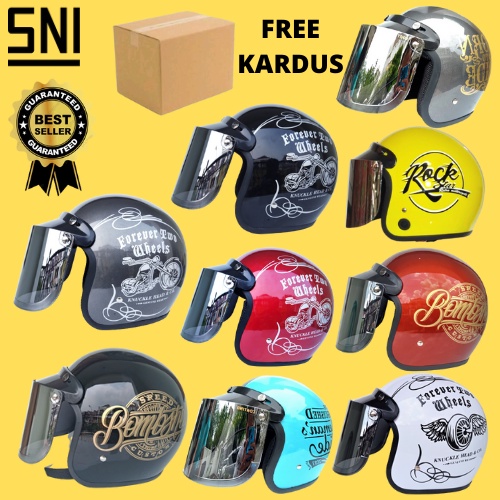 Jual Helm Bogo RETRO MOTIF KACA DATAR/FLAT SILVER HELEM SNI HELM DEWASA ...