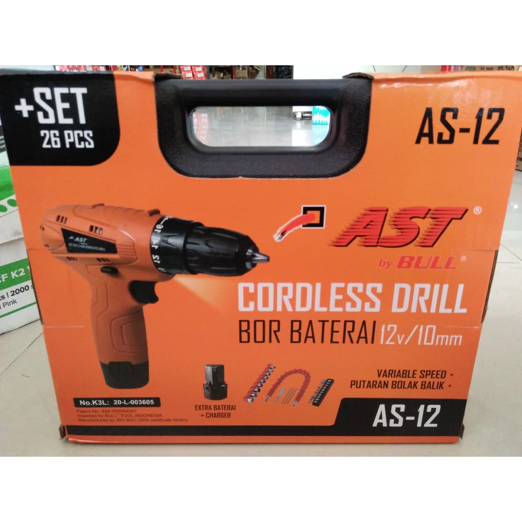 Jual Mesin Bor Baterai AST AS-12 / Charge / Cordless Drill AST 10mm 12 ...