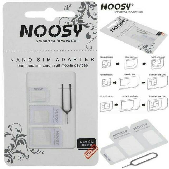 Jual Noosy sim card 1 set adapter nano micro simcard hp injector 4 in 1 ...