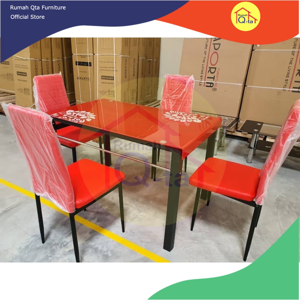 Jual set meja makan importa 4 kursi tempered glass dan kaki besi ...