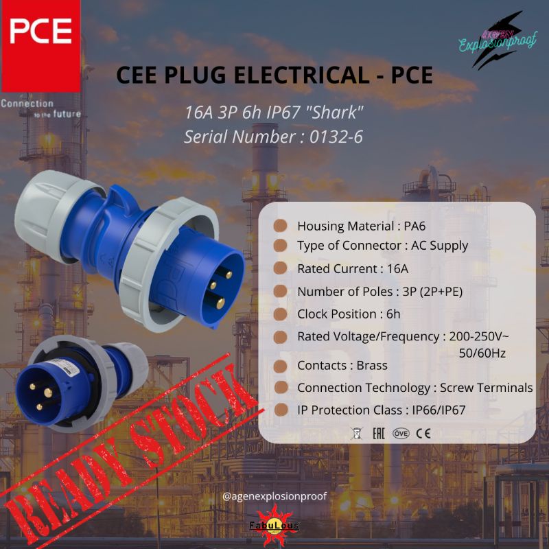 Jual PLUG / STECKER INDUSTRIAL 16A 3P(2P+PE) 230Vac 6h IP67 0132-6 (Shark) | Shopee Indonesia
