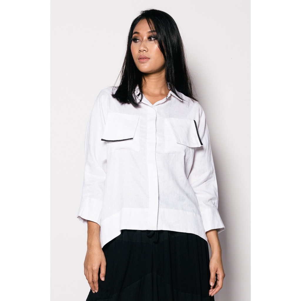 Jual Gingersnap Bali Erika Linen Top White – Blouse Linen Putih Wanita ...