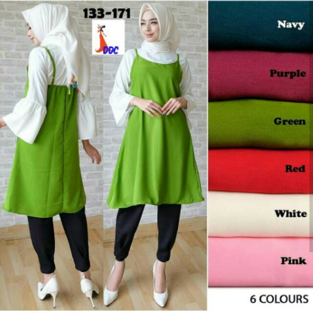 Jual D133-171 Overall Tunik inner misah bahan peach sofie bahan lembut dan adem belakang ada ...