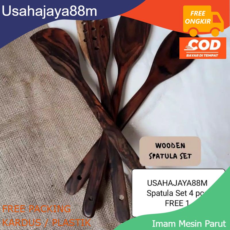 Jual 1 set dapat 4 item bonus 1/ set alat masak kayu sutil sodet solet ...