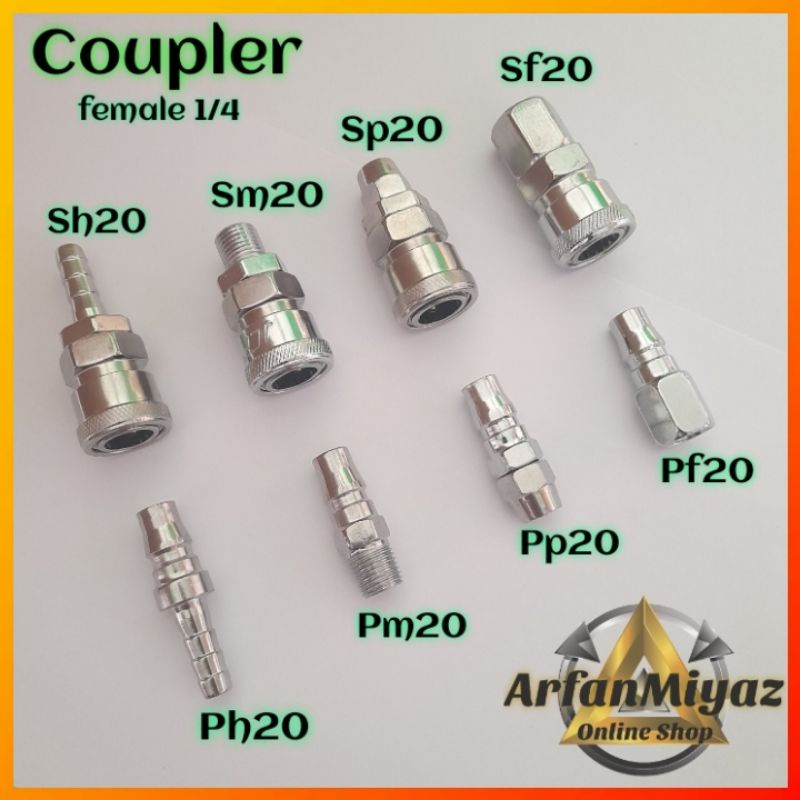 Jual Quick Coupler Male Dan Female 1/4 Sambungan Selang Angin Kompresor Ukuran Sm20 / Sp20 ...